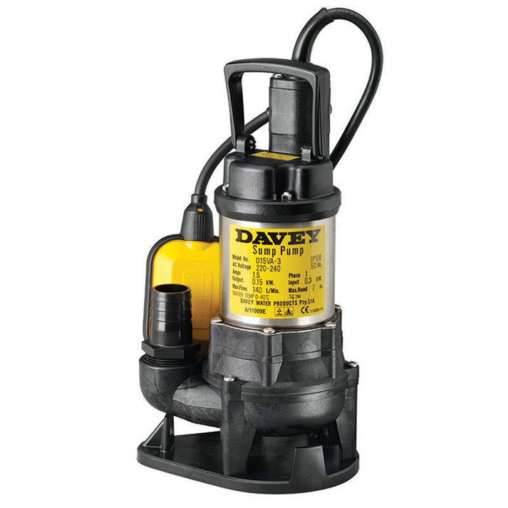Davey D15VA Vortex Automatic Sump Pump (Flow 150 LPM) – Just Water Pumps